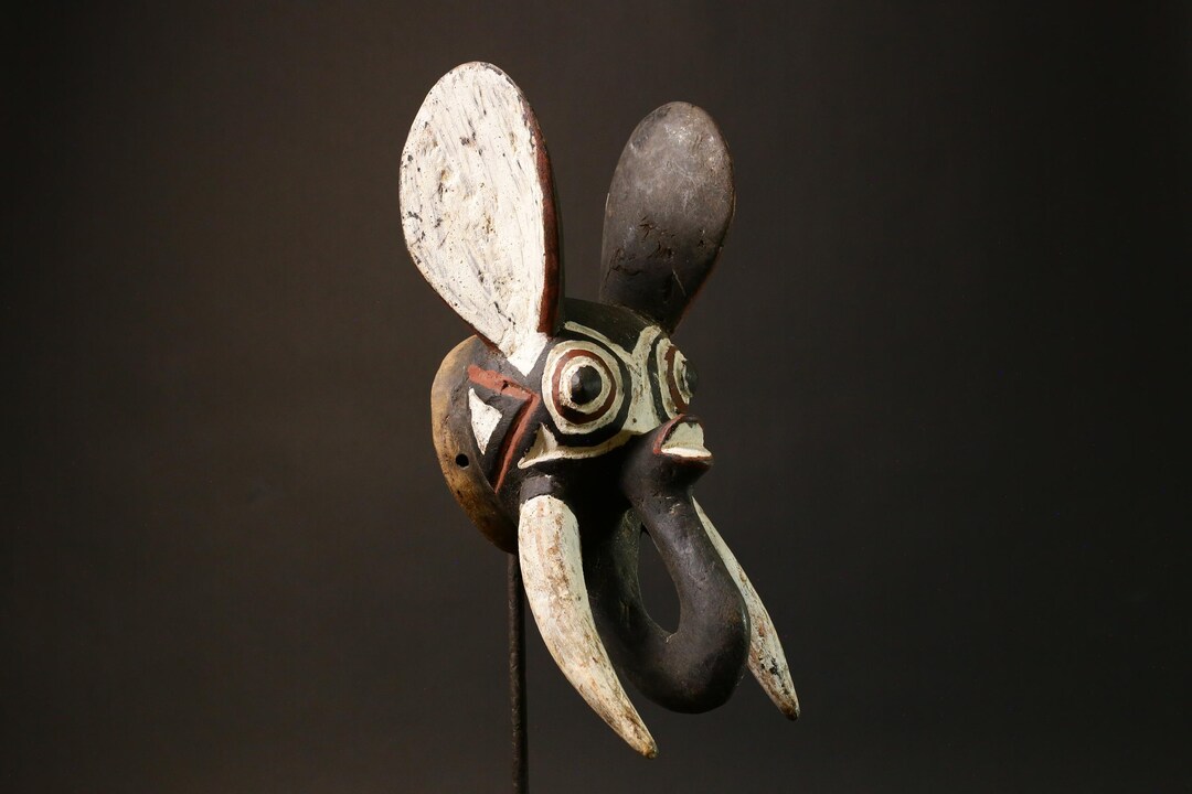 African Tribal Elephant Mask Handcrafted Wood Wall Decor From Burkina ...
