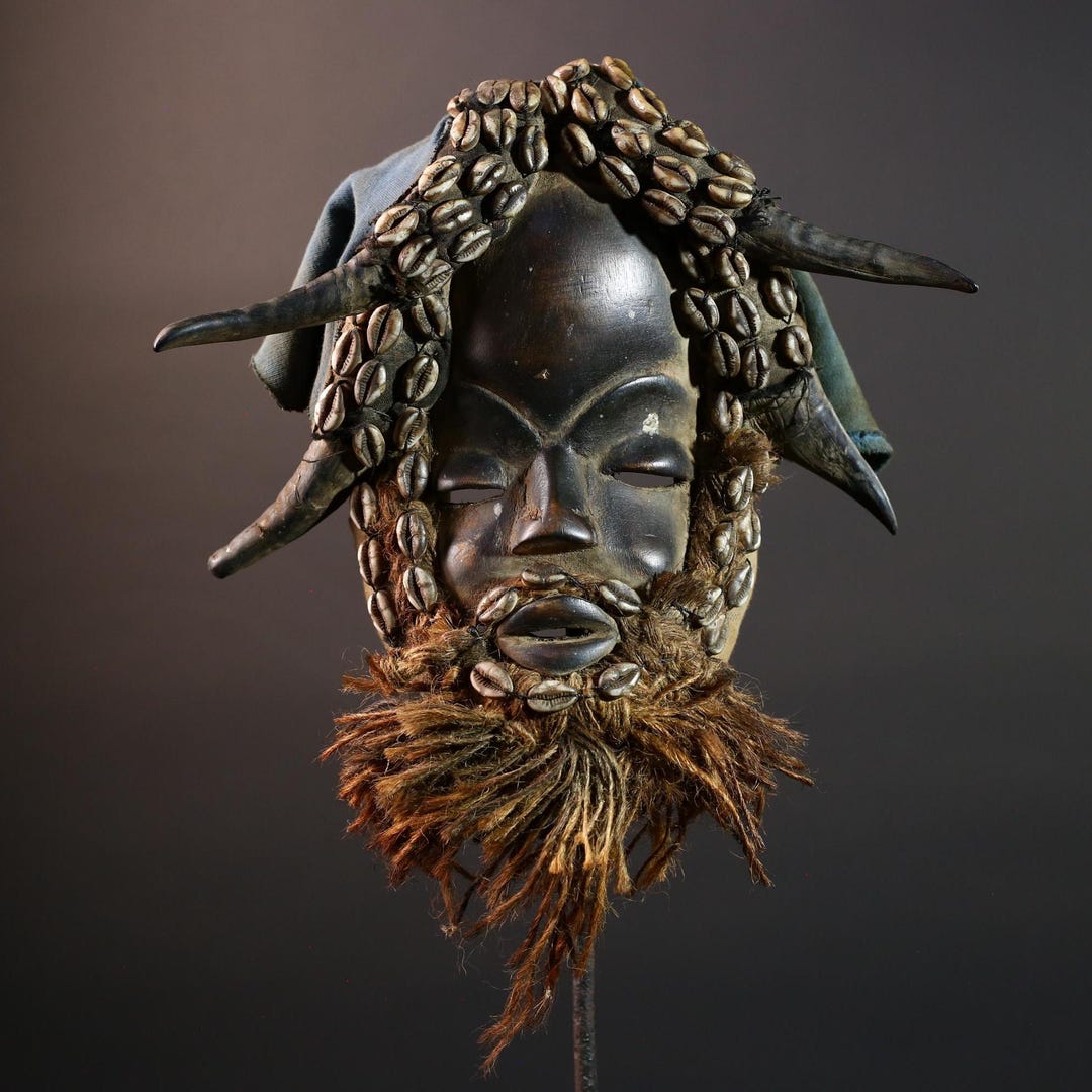 Vintage Dan Cowrie Shell Mask: Hand-carved Iroko Wood Tribal Art-g5649 ...