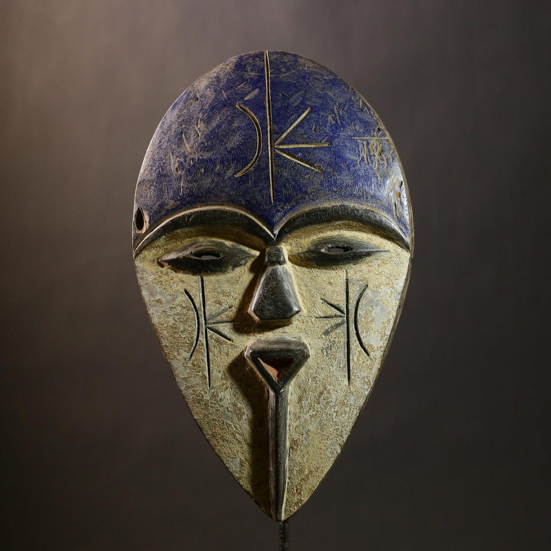 African Lega Mask Vintage | Lulua Tribal Wall Art | Unique Handcrafted ...