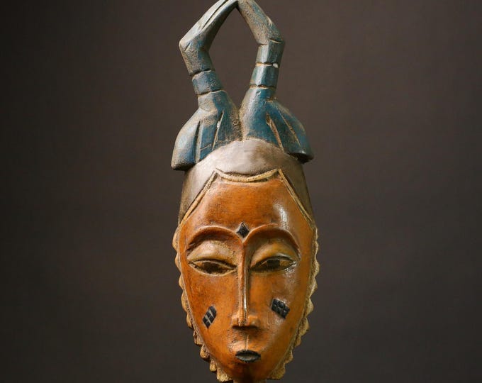 African Guro Mask Carved Wood Tribal Art Red Brown Face Wall Decor ...