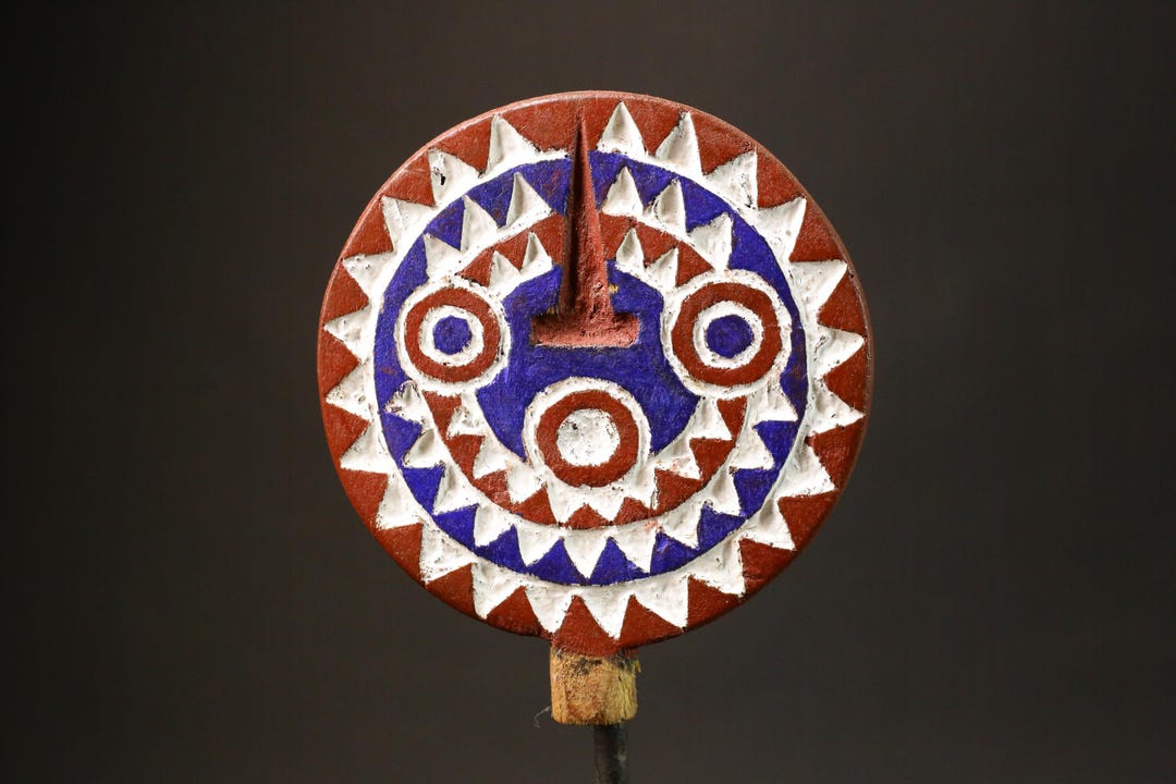 African Mask | Bwa Sun Disk Blue White | Burkina Faso Tribal Wall Decor ...