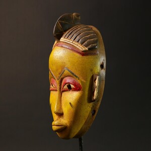 African Guro Mask | Vintage Hand Carved Yellow Wood Art | Baule Tribe ...