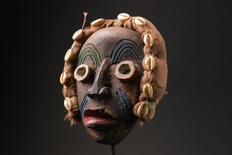 Dan Cowrie Mask: African Tribal Art, Carved Wood Wall Decor-9834 - Etsy