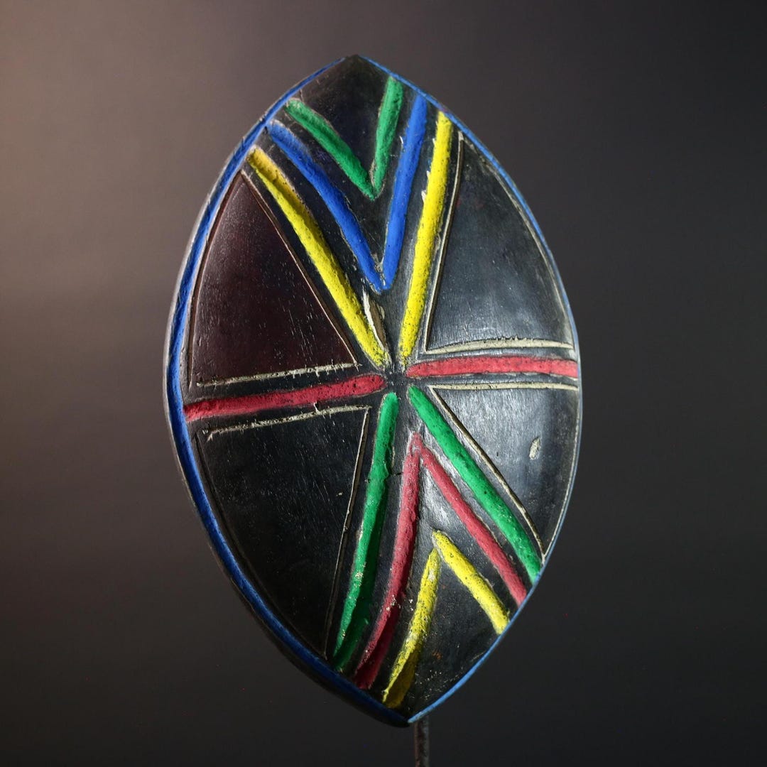 African Tribal Shield Wall Art Congo Carved Wood Decor Geometric Symbol ...