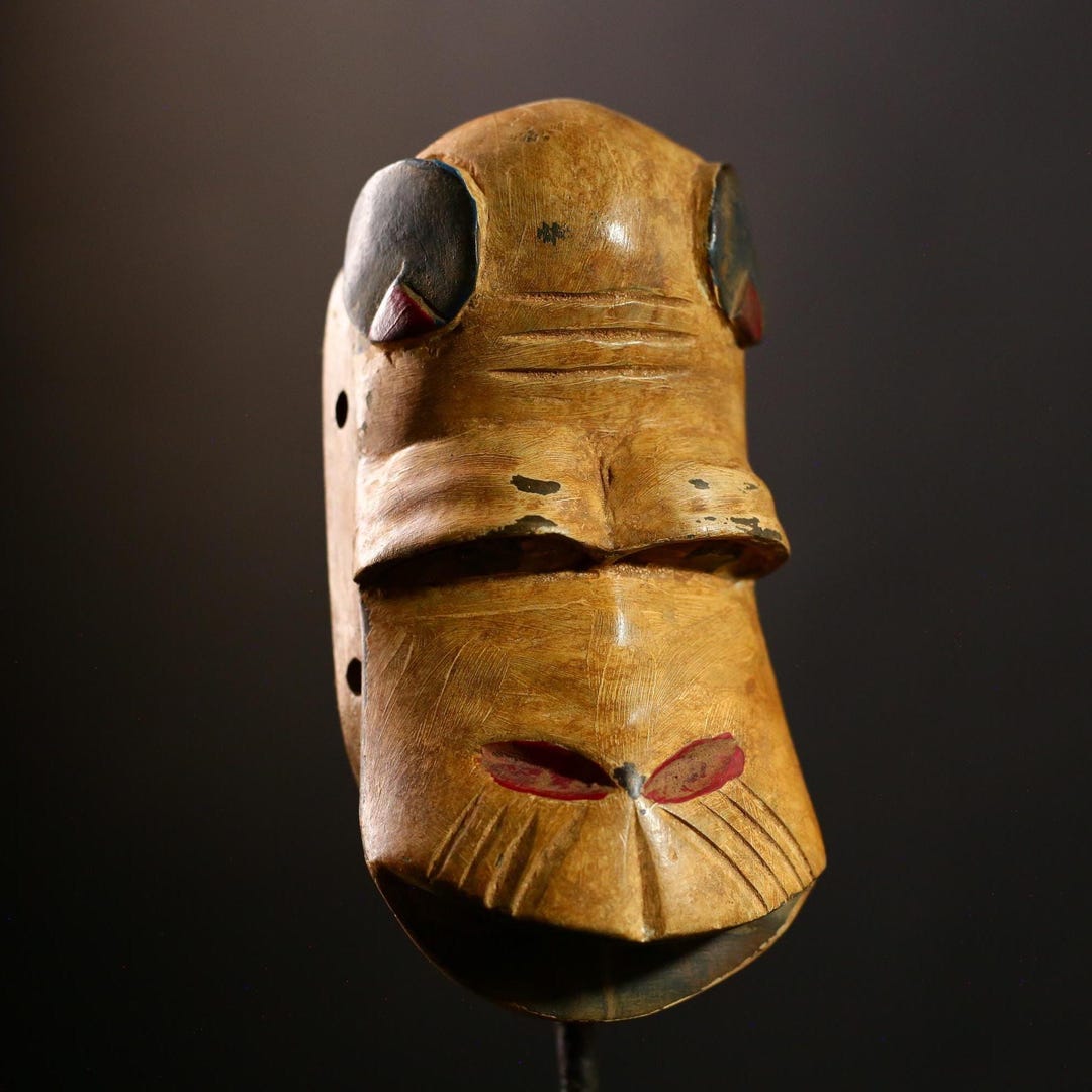 Tribal African Bobo Mask Carved Wood Animal Face Sculpture Red Black ...