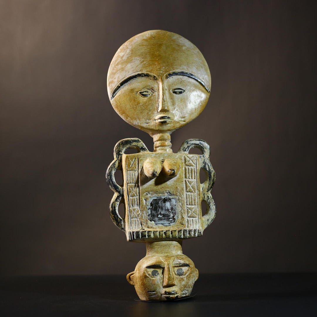 African Reliquary Art Kota Tribal Guardian Figure With Mirrored Face ...