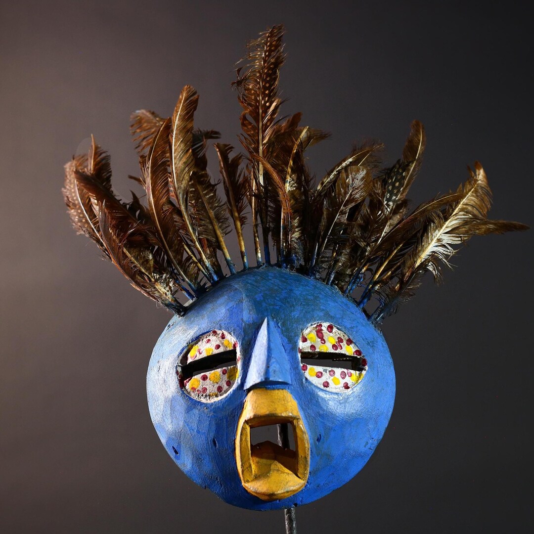 Blue Tribal Face Mask Bobo African Mask Feathered Wood Mask Burkina ...