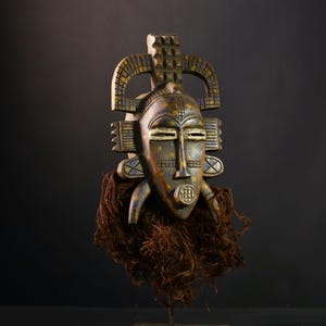 African Tribal Mask | Hand-carved Wood Decor | Vintage Senufo Kalao ...