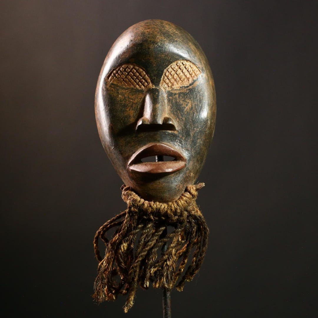African Dan Tribal Mask: Hand-carved Wood, Raffia Beard, Côte D’ivoire ...