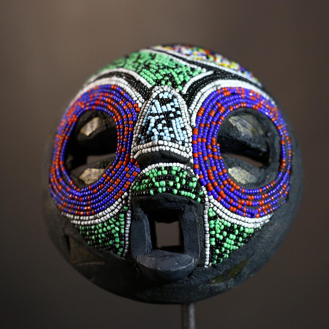 African Beaded Wood Mask: Recycled Plastic Tribal Wall Art-7958 - Etsy