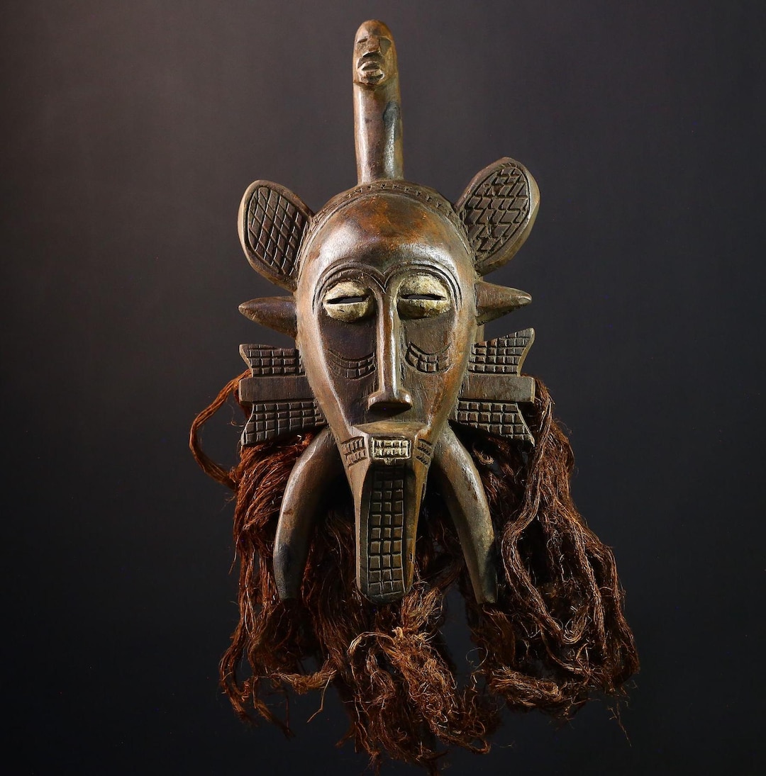 Handcrafted Senufo Kpelie Tribal Mask Carved Wood African Ritual ...