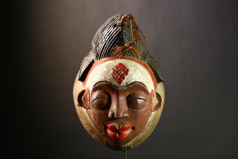 Hand Carved Bapunu Mask: Gabon Tribal Art, Painted Wood Sculpture-g4316 ...