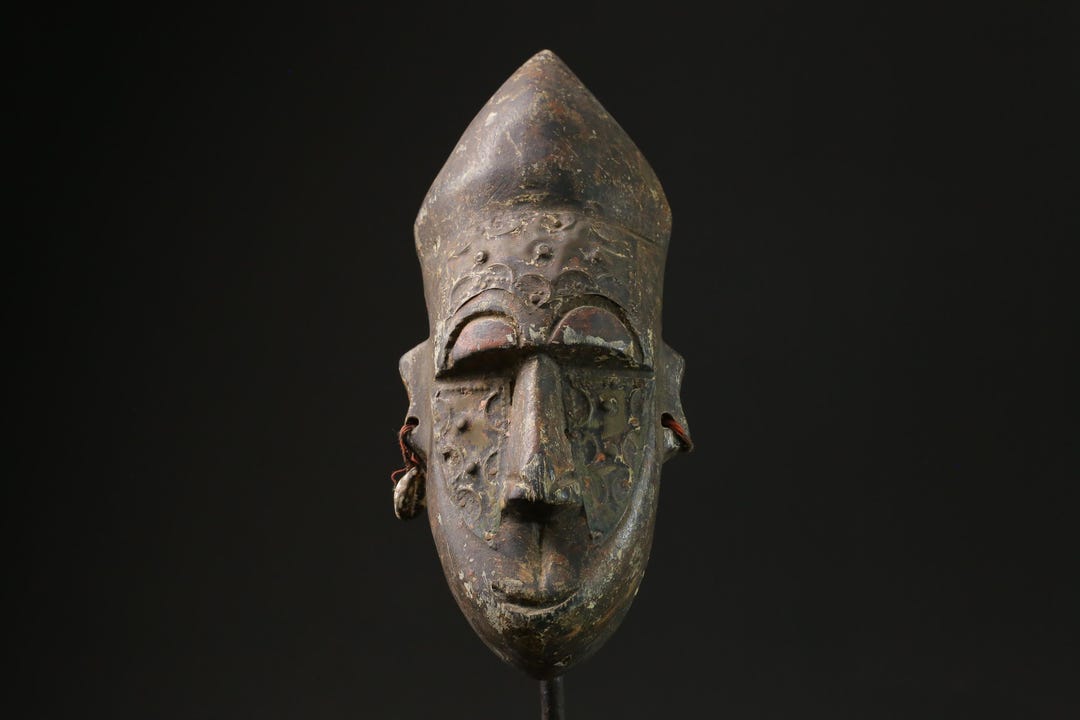 African Mask Hand Carved Wood Face Tribal Antique Wall Decor Niger ...