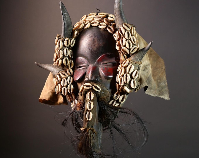 African Dan Horned Mask: Carved Wood, Cowrie Shells & Horsehair-g5663 ...