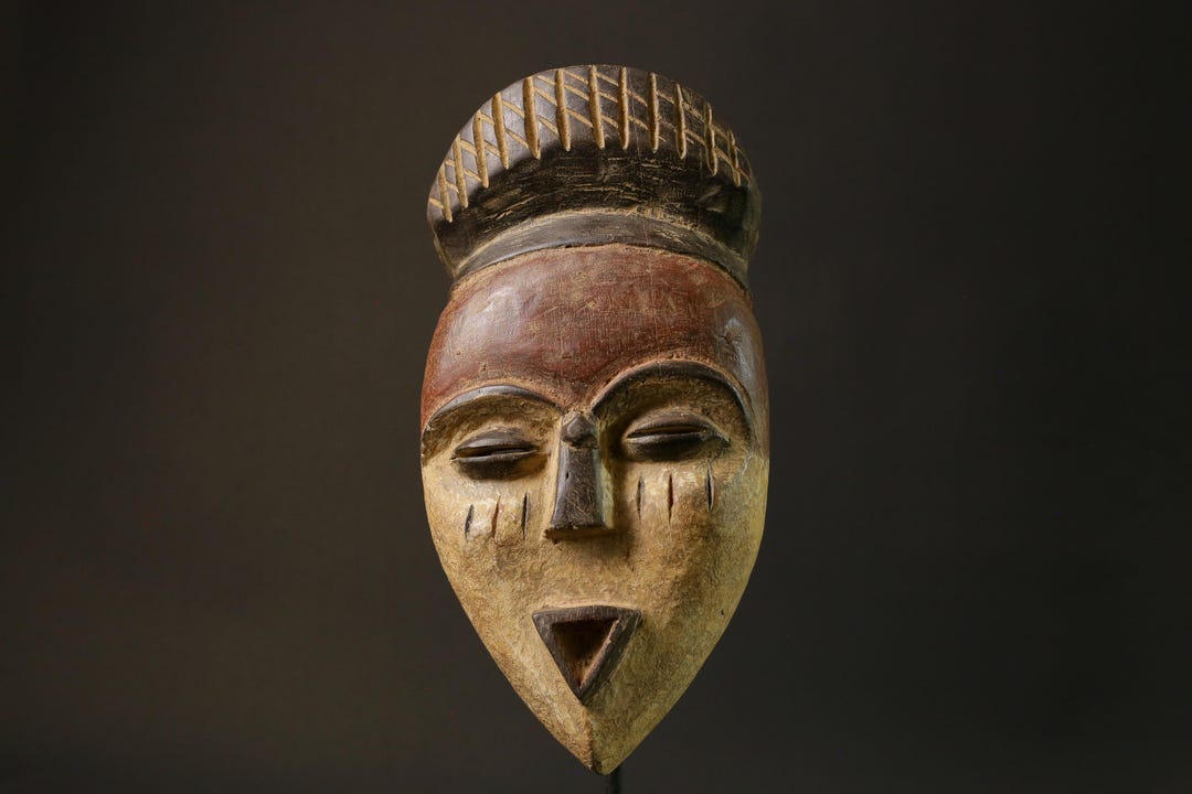 African Tribal Lega Face Mask | Wood Triple Mask Congo | Wall Decor ...