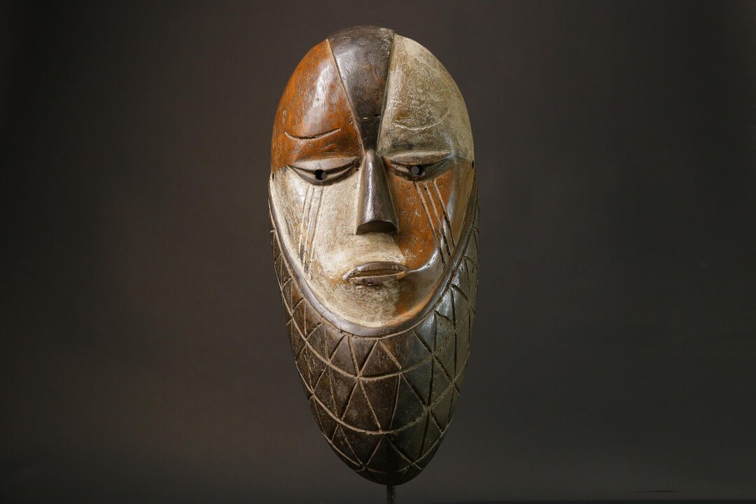 Authentic African Tribal Face Mask Lega Art White Design Handcrafted ...