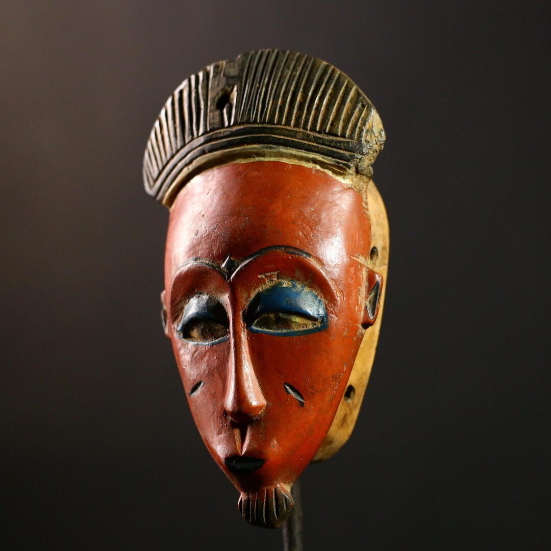 Baule Tribal Mask: Red Face, Blue Eyelids - African Art Decor-8598 - Etsy