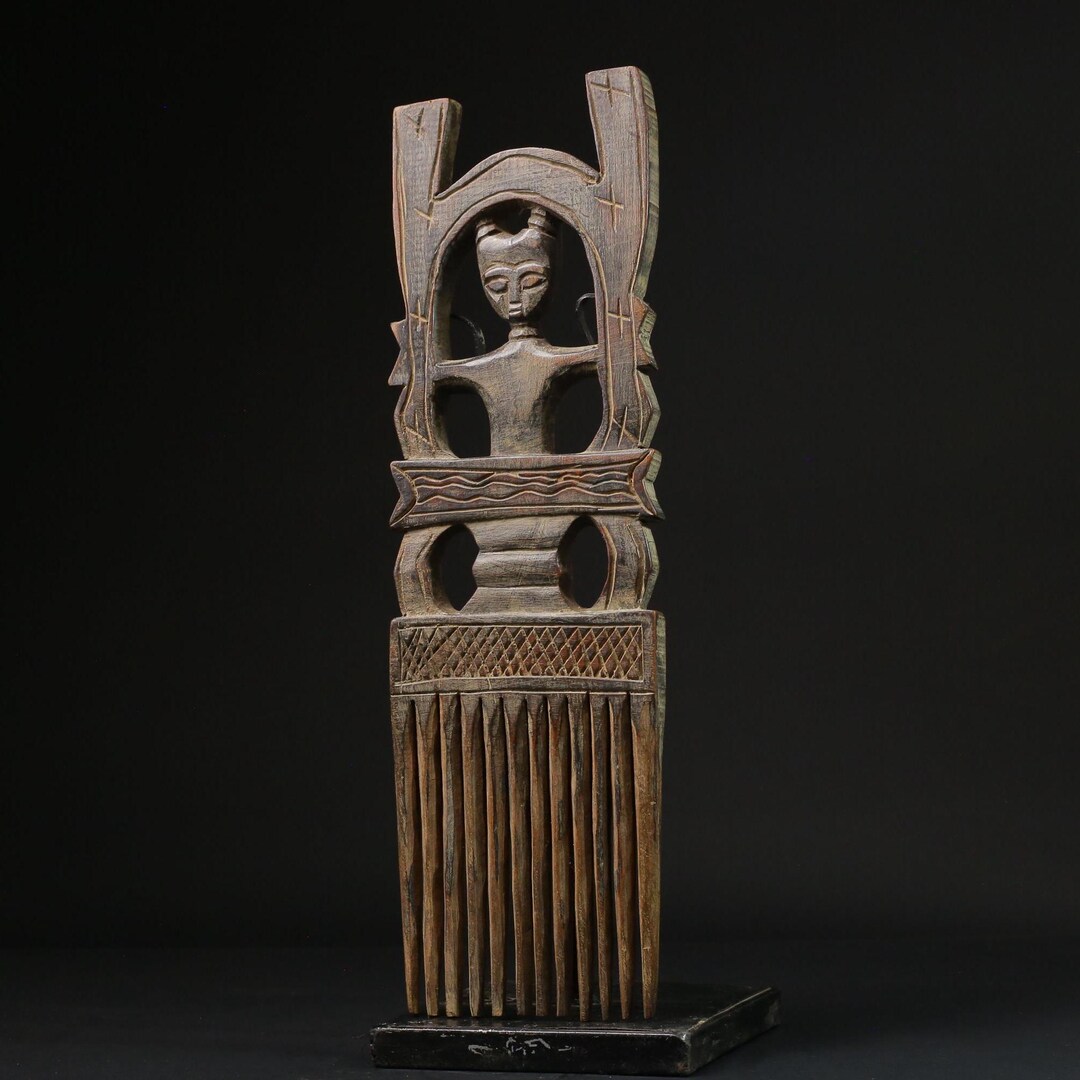 African Comb Hair Pick Carved Wood Tribal Home Decor Ethnographic ...