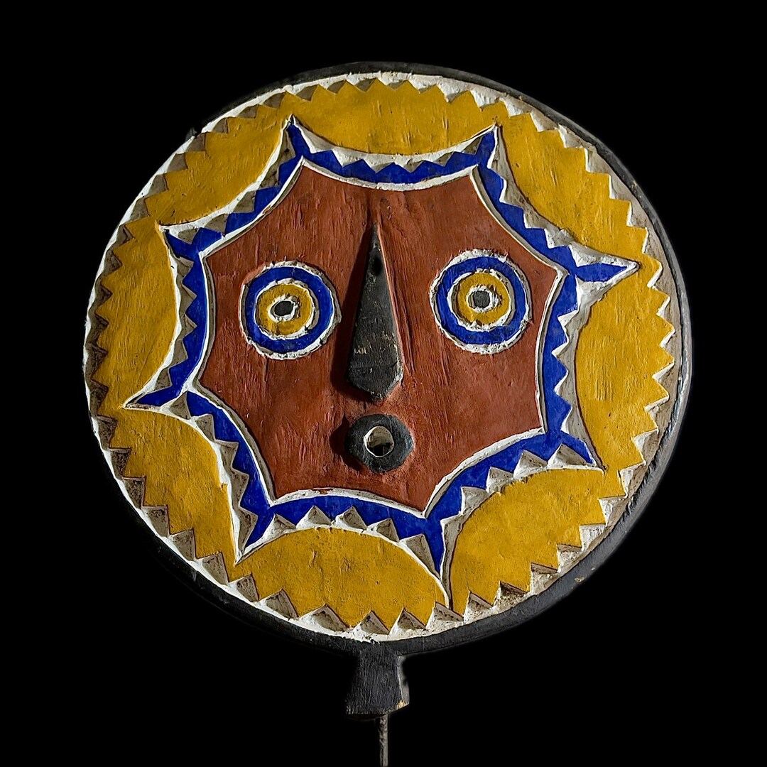 African Masks Carved Handmade Folk Art Ant Carved Wooden Large Bwa Sun ...