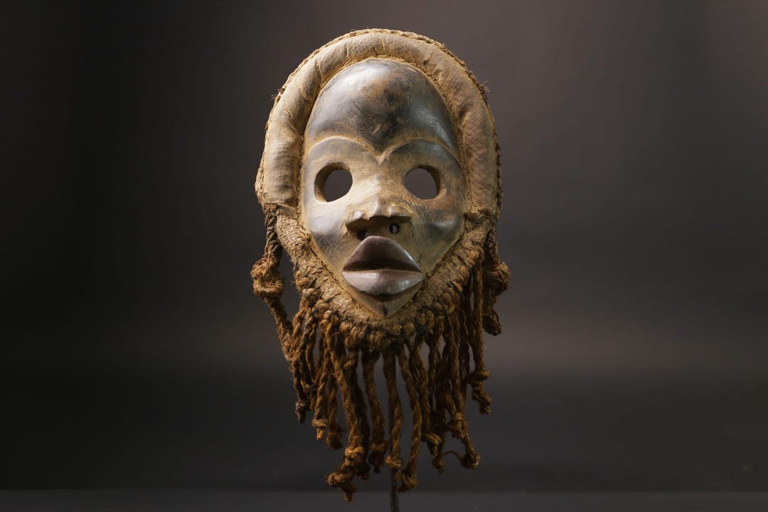 African Mask Antiques Tribal Face Vintage Wood Carved Hanging Dan Mask ...