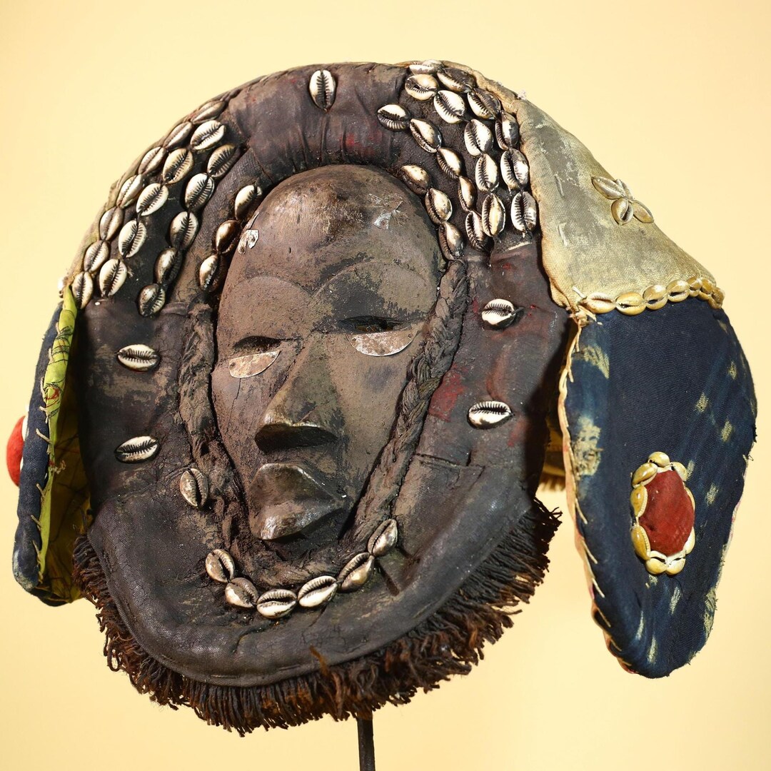 Antique Dan Mask Cowrie Shell Helmet African Tribal Art Côte D'ivoire ...
