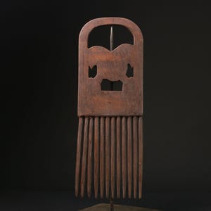 African Comb Statue | Hand-carved Wooden Figure | Unique West African ...