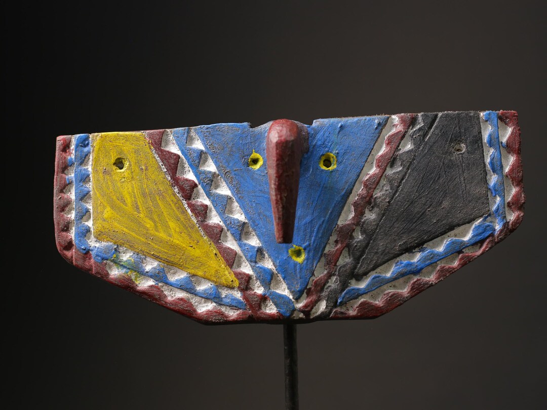 African Bwa Tribal Mask Red Beak Blue Yellow Black Triangles Hand ...