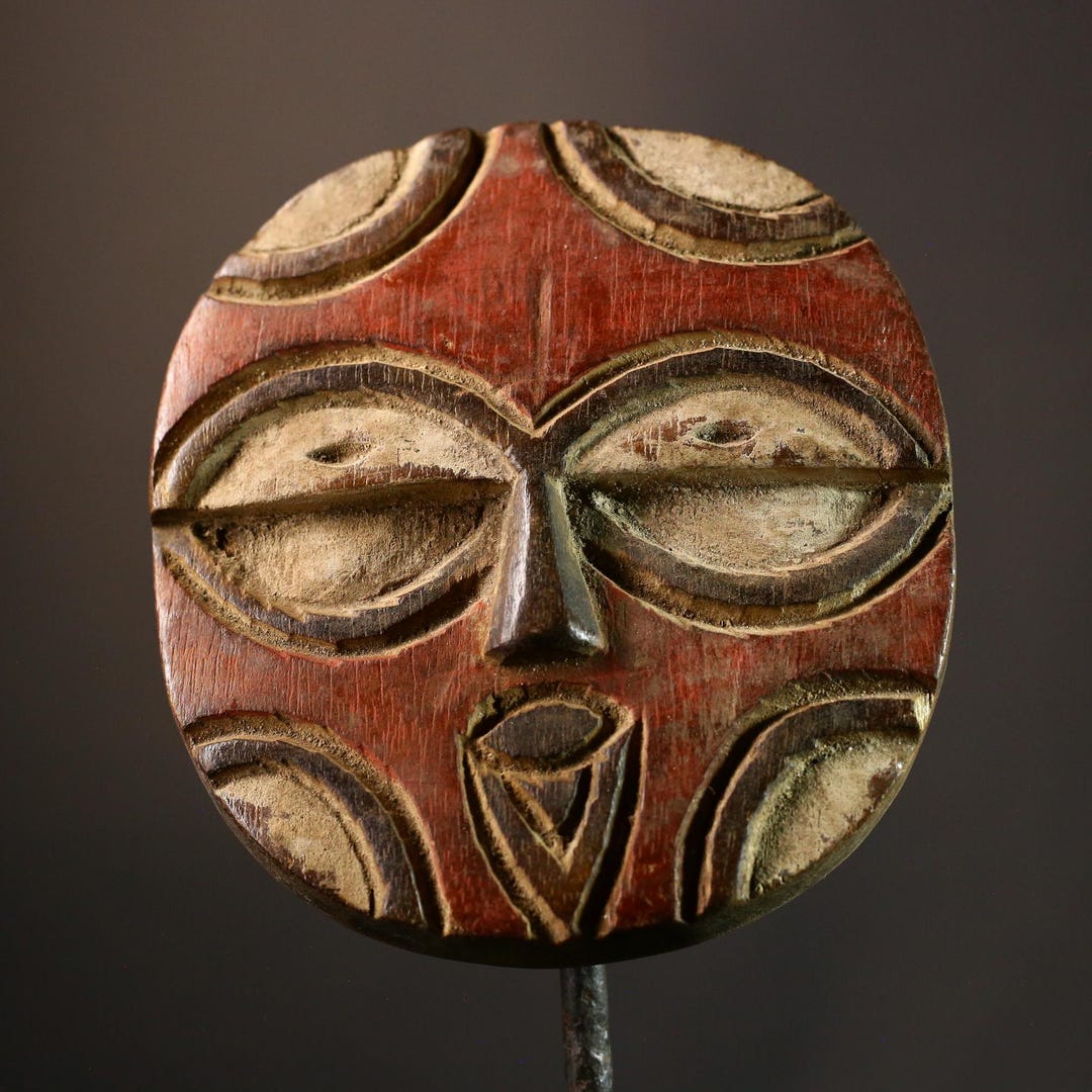African Mask Bwa Tribal Wall Decor With Geometric Carved Face, Circular ...