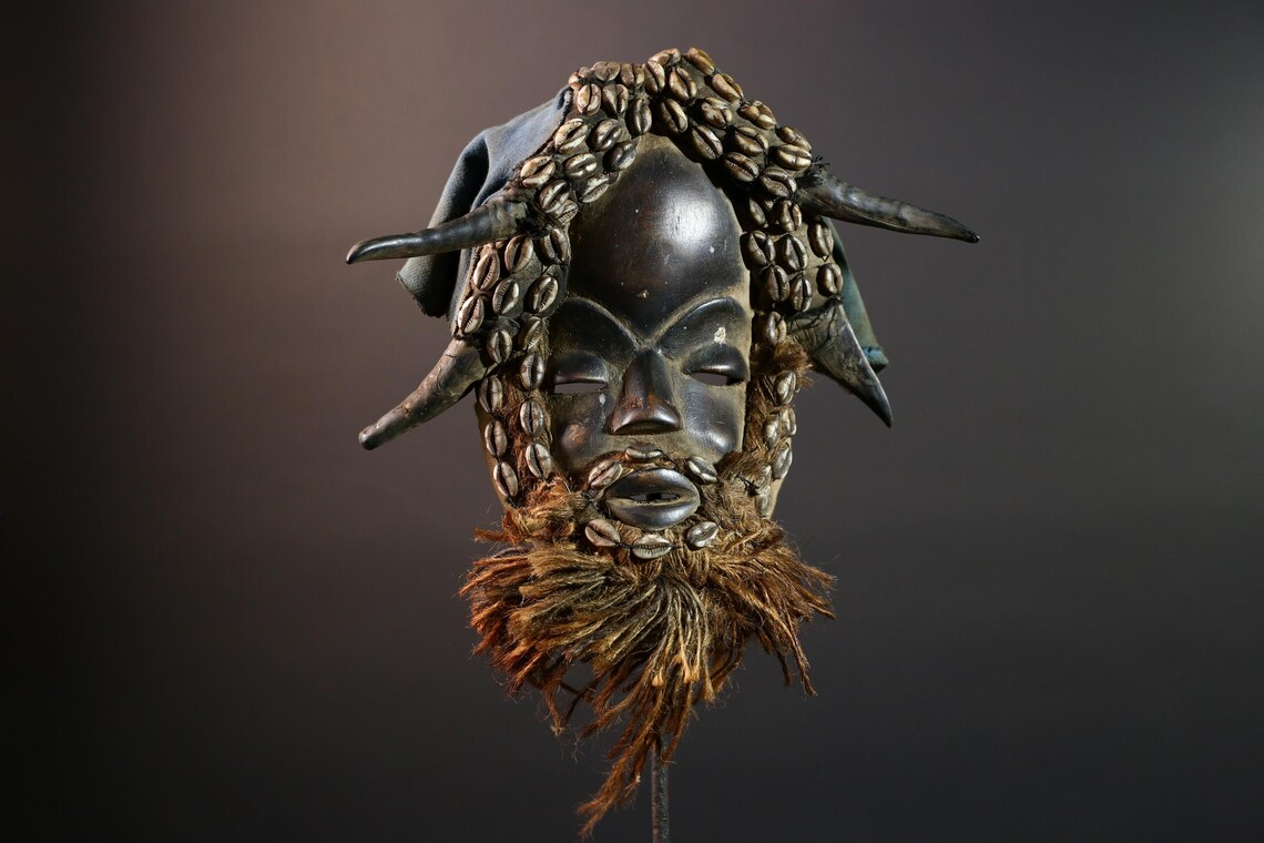 Vintage Dan Cowrie Shell Mask: Hand-carved Iroko Wood Tribal Art-g5649 ...