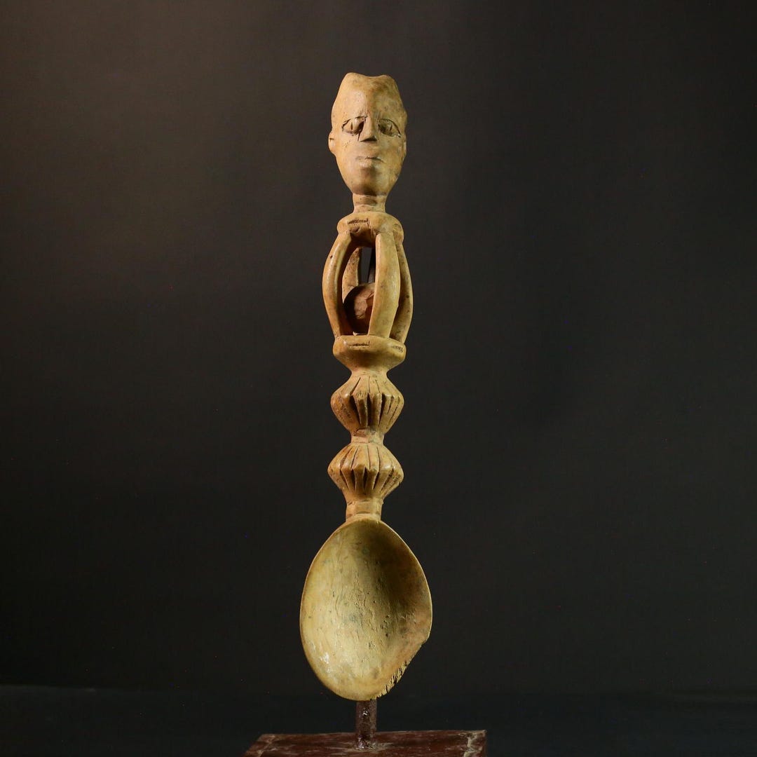 African Spoon Dan Tribal Prestige Spoon With Carved Head Figure Decor ...