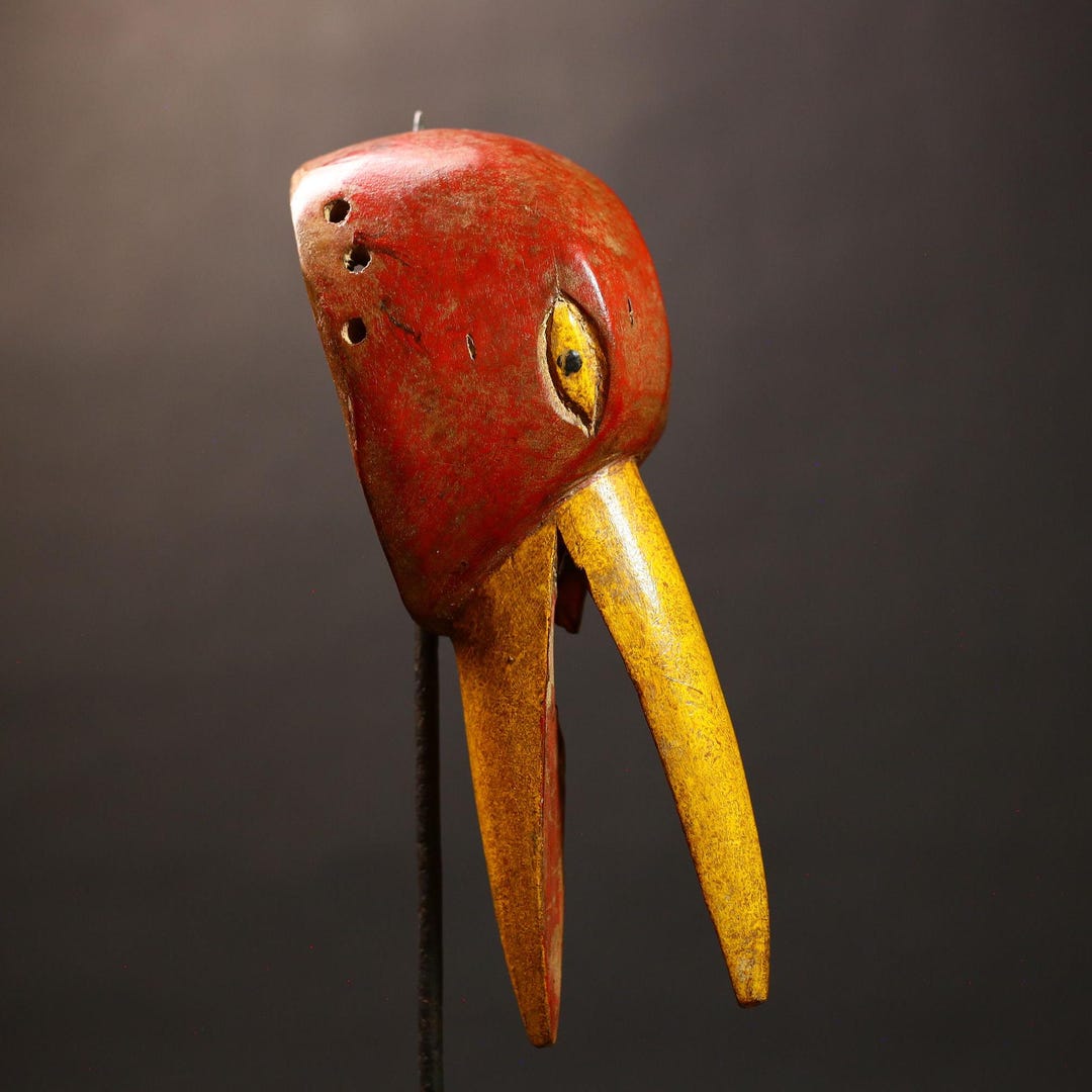 African Wood Carved Dan Bird Mask Antique Tribal Art Unique Wall Decor ...