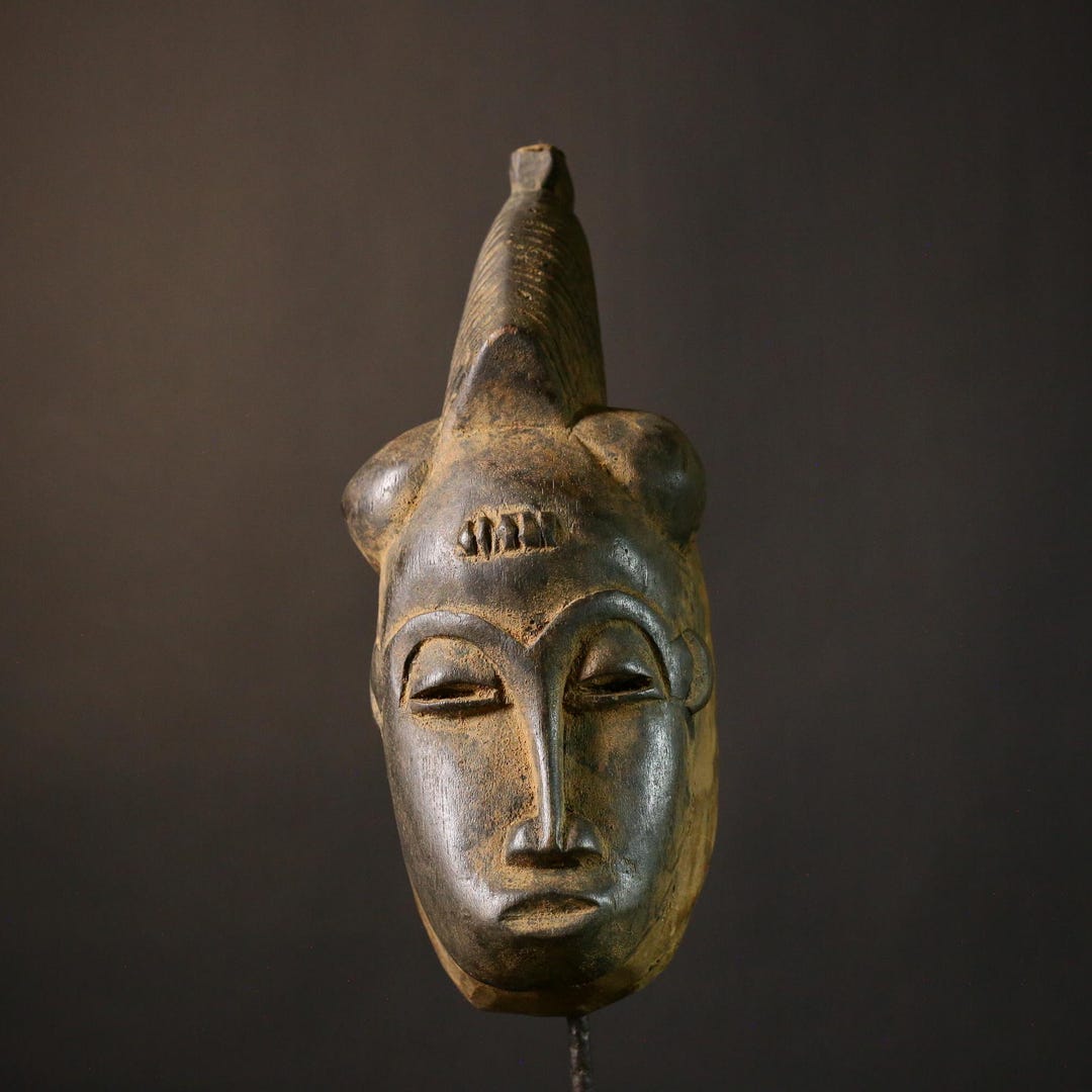 African Mask Baule Portrait Wall Decor With Closed Eyes Sculpted Lips ...
