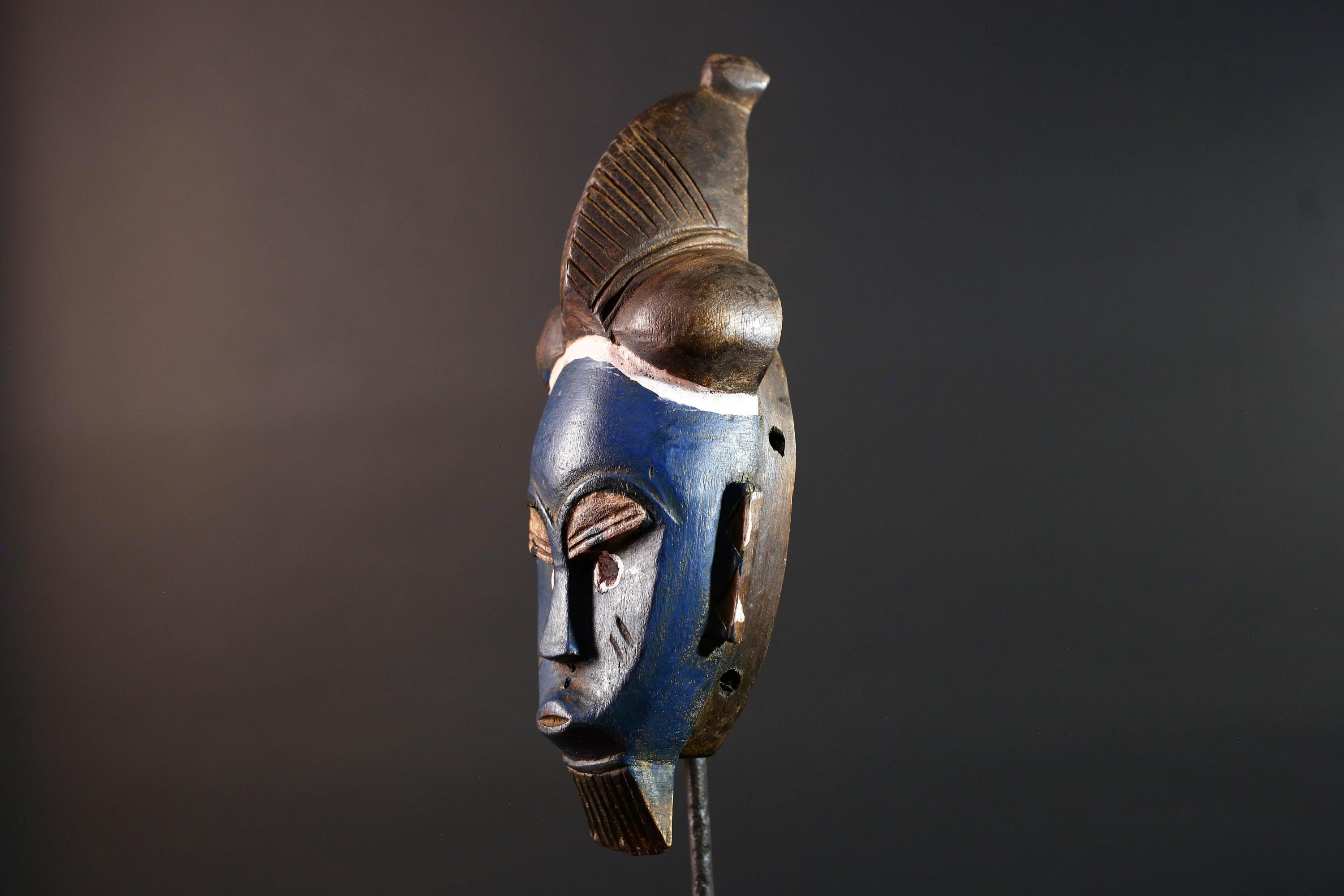 Baule Tribe African Mask: Blue Face, Carved Wood, Domed Hairstyle-g5545 ...