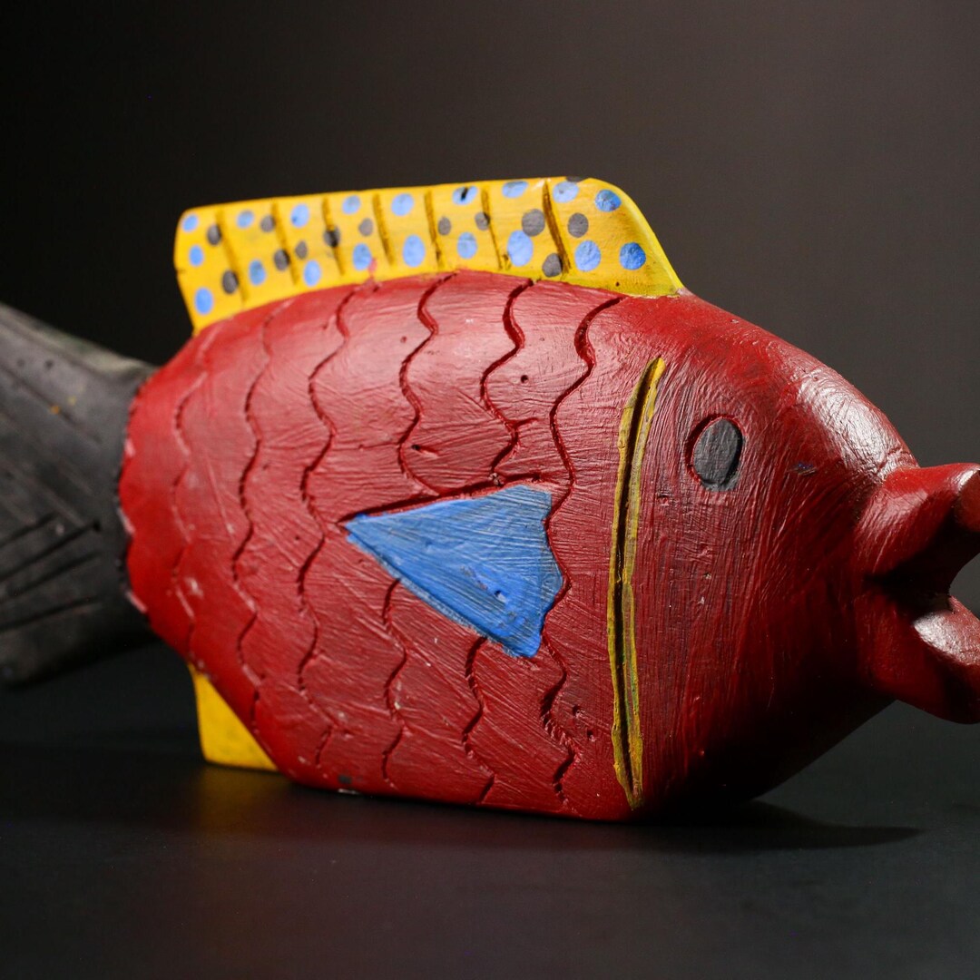 African Hand Carved Wooden Fish Puppet Mask | Unique Tribal Decor | Art ...