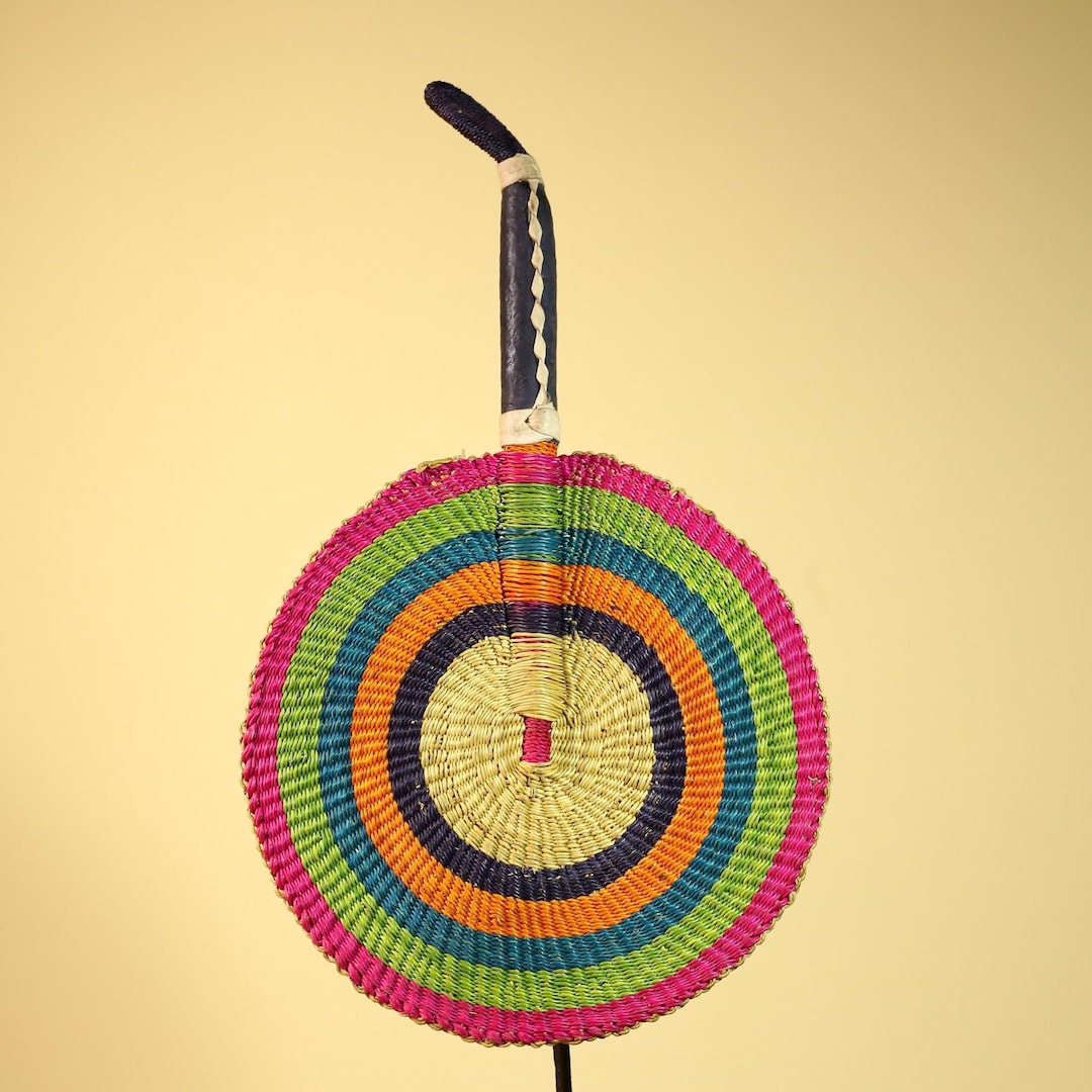 African Hand Woven Fan Colorful Straw Tribal Fan Handmade Wall Decor ...