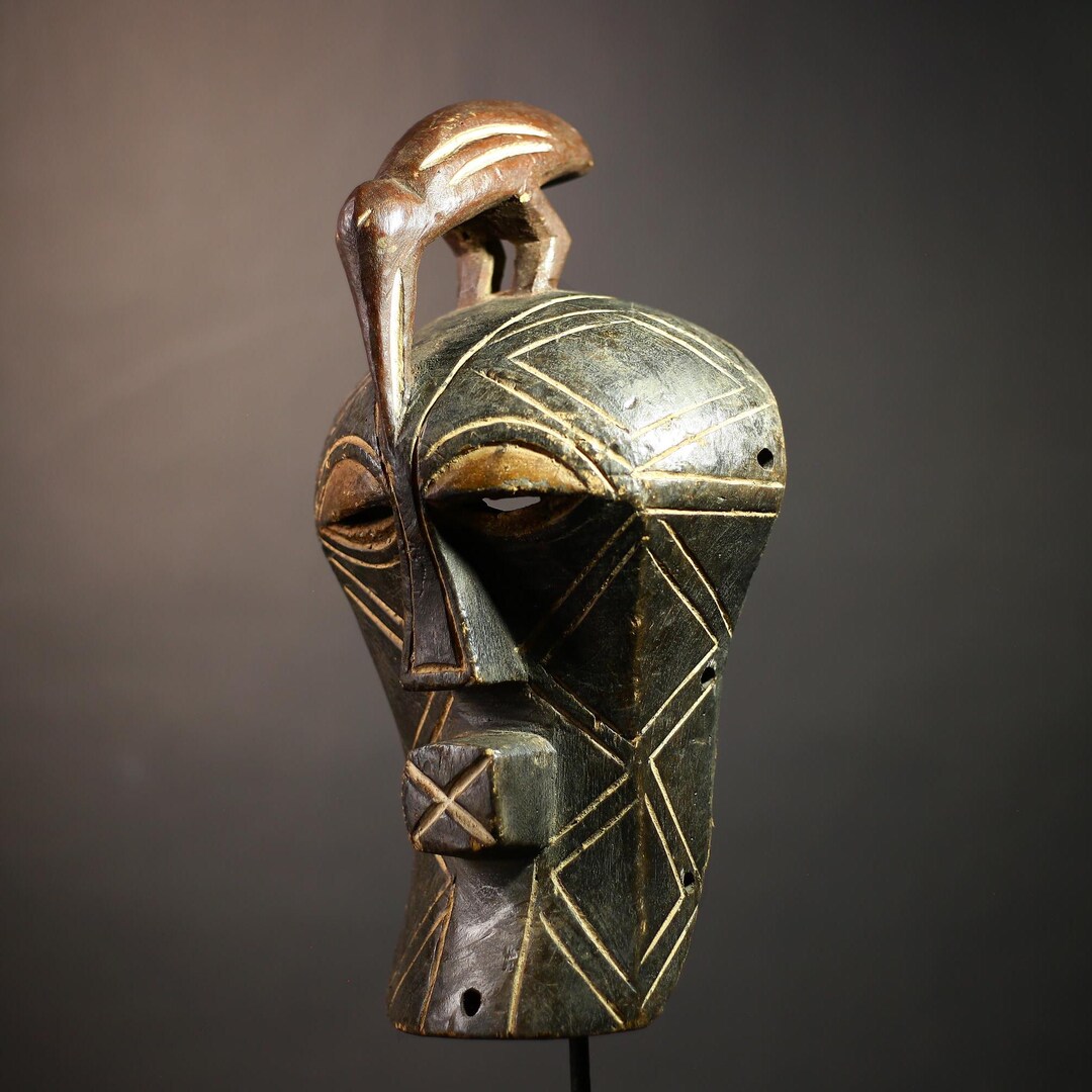 African Tribal Mask, Songye Kifwebe Bird Mask From Congo, Carved ...