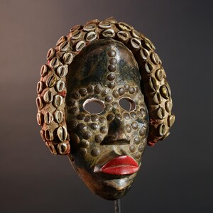 Africa Dan Mask Carved Wood Tribal Face Headdress With Cowrie Shells ...