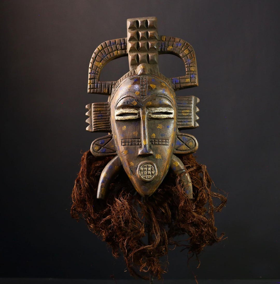 African Tribal Mask | Hand-carved Wood Decor | Vintage Senufo Kalao ...