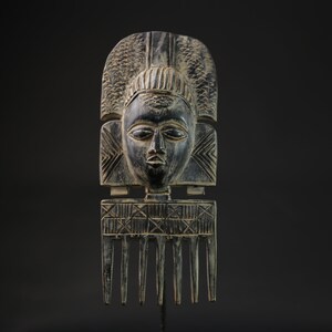 African Tribal Face Wood Hand Carved African Hand Carved Ebony Comb ...