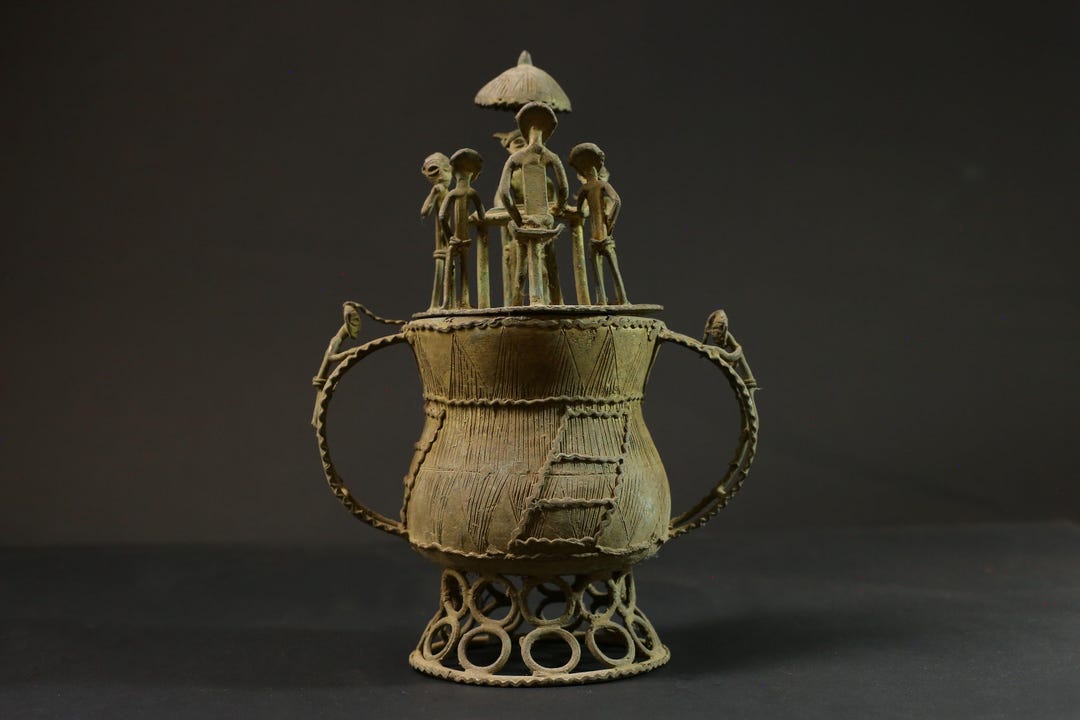 Antique African Ashanti Tribe Gold Dust Kuduo Bronze Vessel Protective ...
