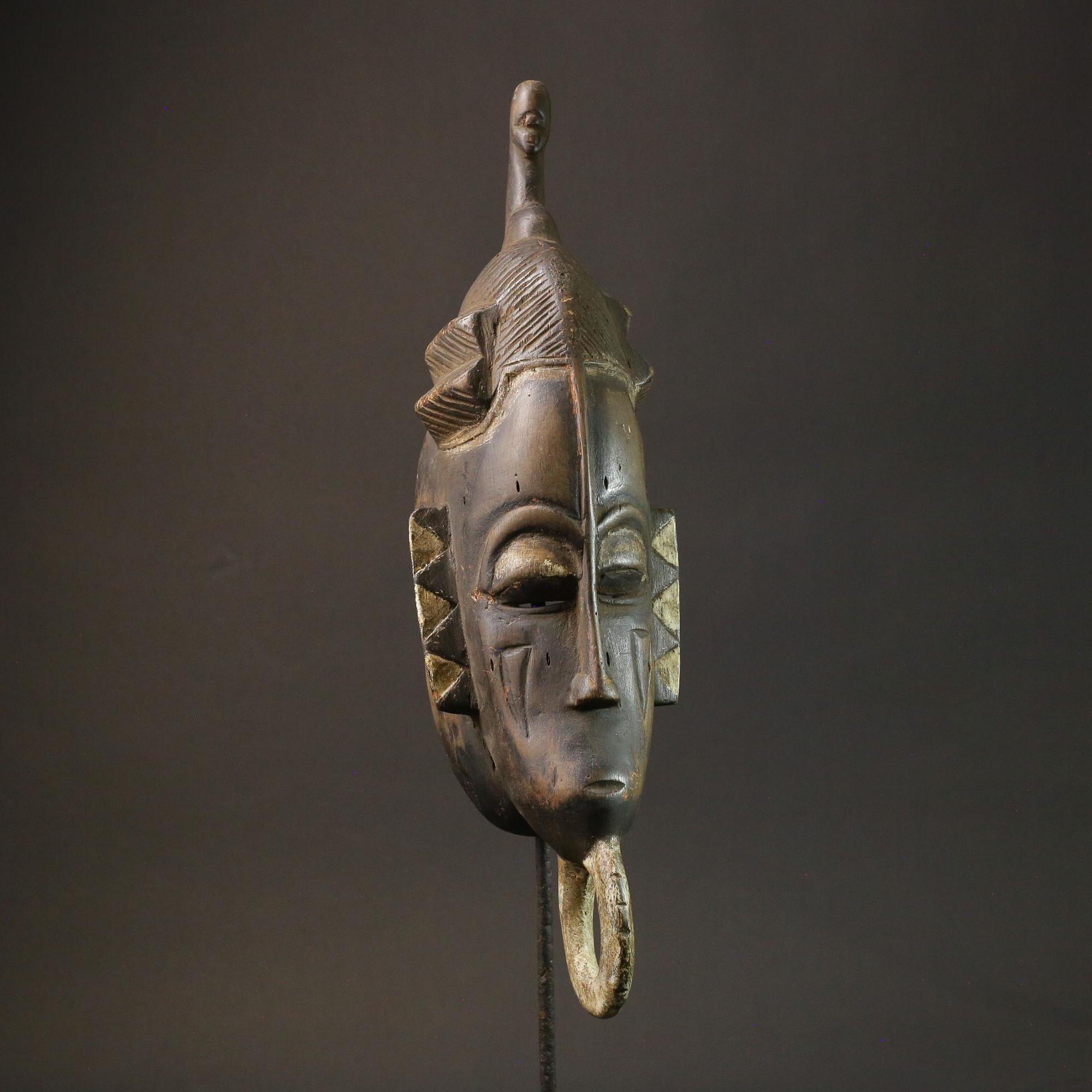 Hand Carved African Guro Mask: Tribal Wood Sculpture With Crest-7616 - Etsy
