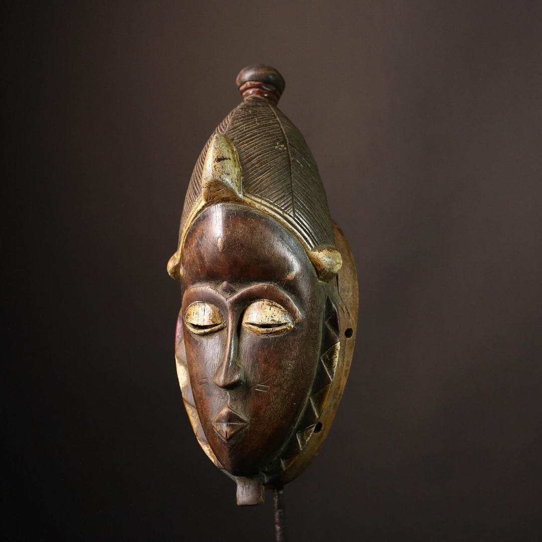 Baule Tribal Mask African Hand Carved Wood Sculpture Vintage Ceremonial ...