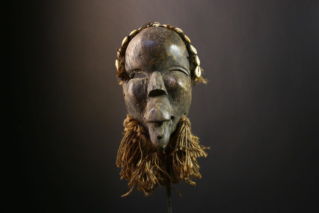 African Mask Antique Dan Tribal Face, Vintage Hand-carved Wooden Wall ...