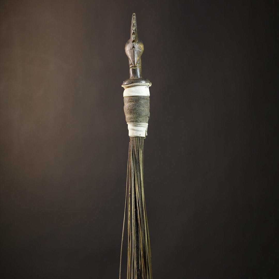 African Fly Whisk Yoruba Tribal Bird Handle With Natural Fiber Strands ...