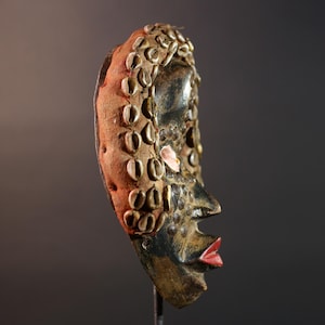 Africa Dan Mask Carved Wood Tribal Face Headdress With Cowrie Shells ...