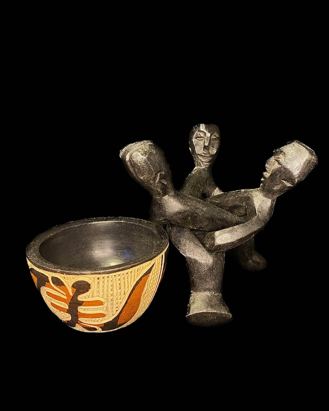 3-head Famous Neem Wood Unity Sculpture Tribal Art Wooden Carved Statue ...