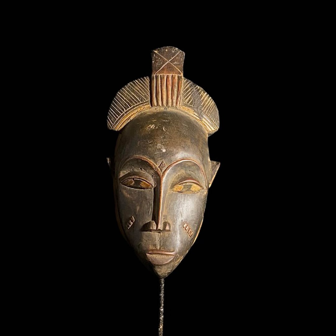 African Mask Antiques Tribal Face Vintage Wood Carved Hanging Yoruba ...
