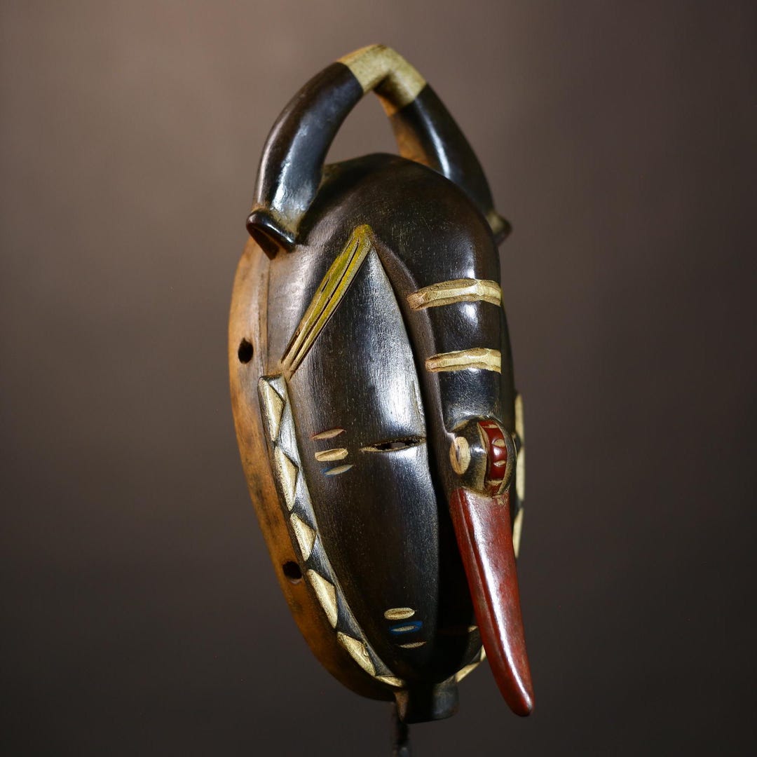 African Vintage Guro Mask | Elephant Design | Carved Wood Tribal Art ...