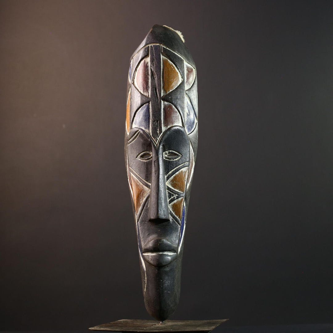 African Tribal Mask, Fang Ngil Face Carving From Gabon, Long Wall ...