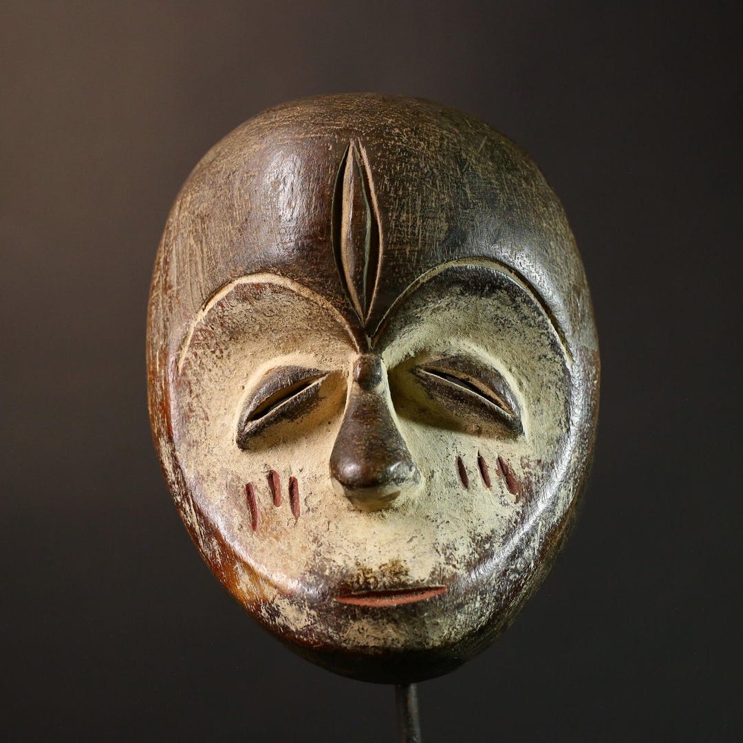 Kwele Tribal Decor African Wood Mask With Heart Face Carving and Spirit ...